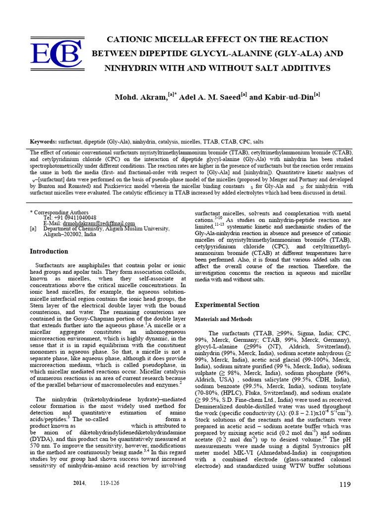 Cationic Micellar Effect | PDF | Activation Energy | Chemical Reactions