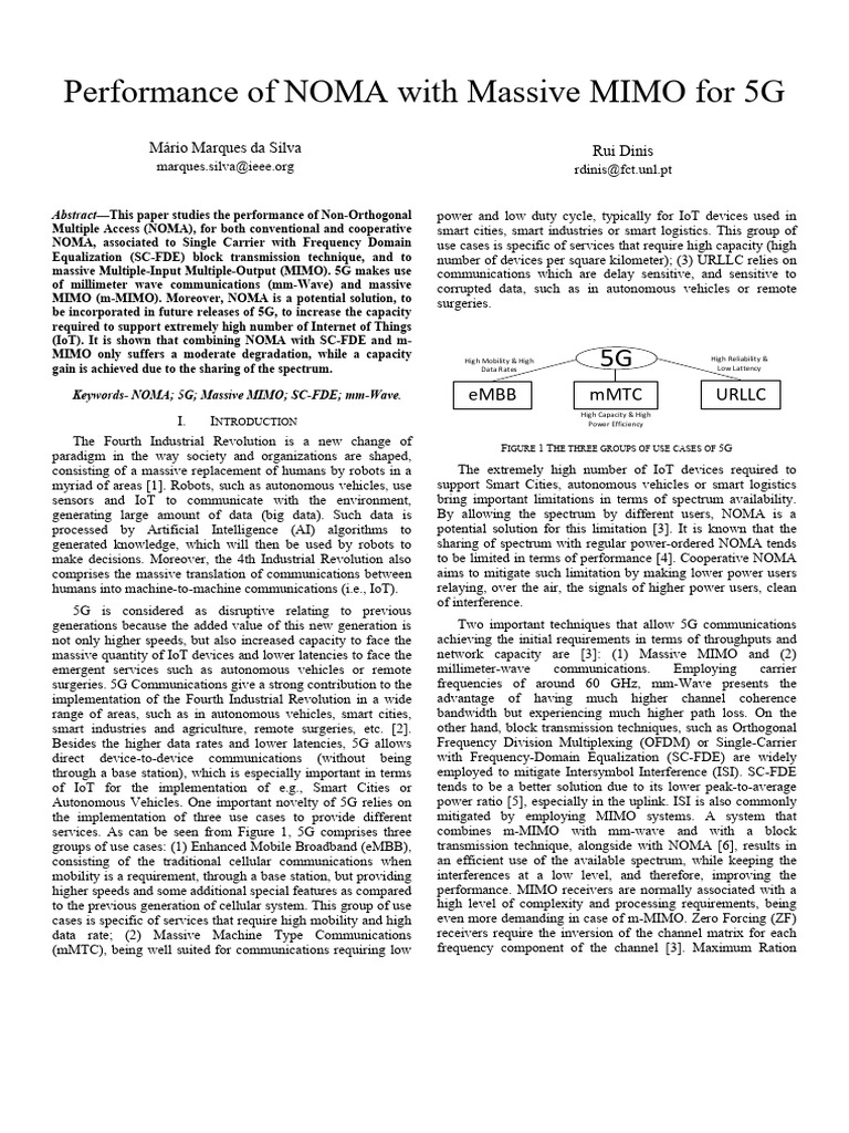 ConferÃ Ncia Performance of NOMA With Massive MIMO For 5G | PDF | Mimo | Telecommunications ...