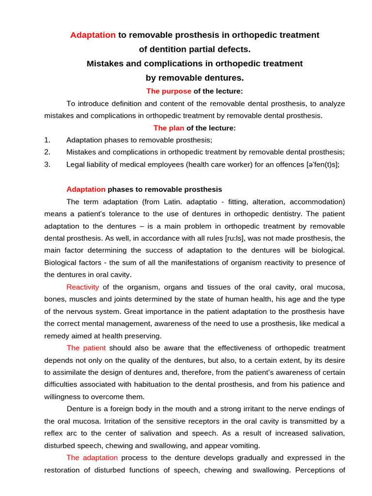 Adaptation To Removable Prosthesis | PDF | Dentures | Dentistry Branches
