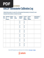 HACCP Thermometer Calibration Log | PDF | Thermometer | Calibration