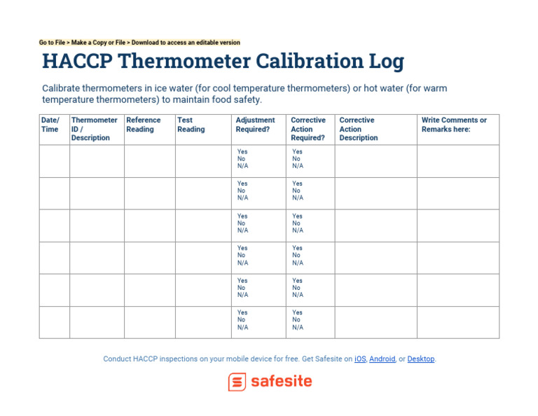 HACCP Thermometer Calibration Log | PDF