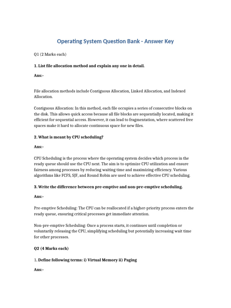 OS Question Bank Answer Key | PDF | Scheduling (Computing) | Computer Data Storage