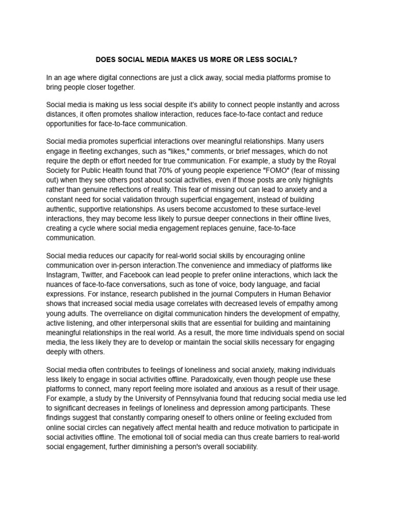 Does Social Media Makes Us More or Less Social | PDF | Popular Culture ...