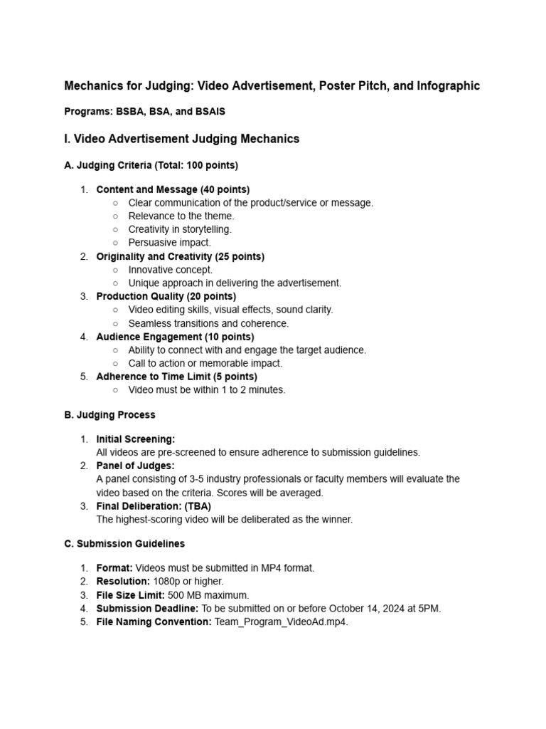 Mechanics For Judging - Video Advertisement, Poster Pitch, and ...