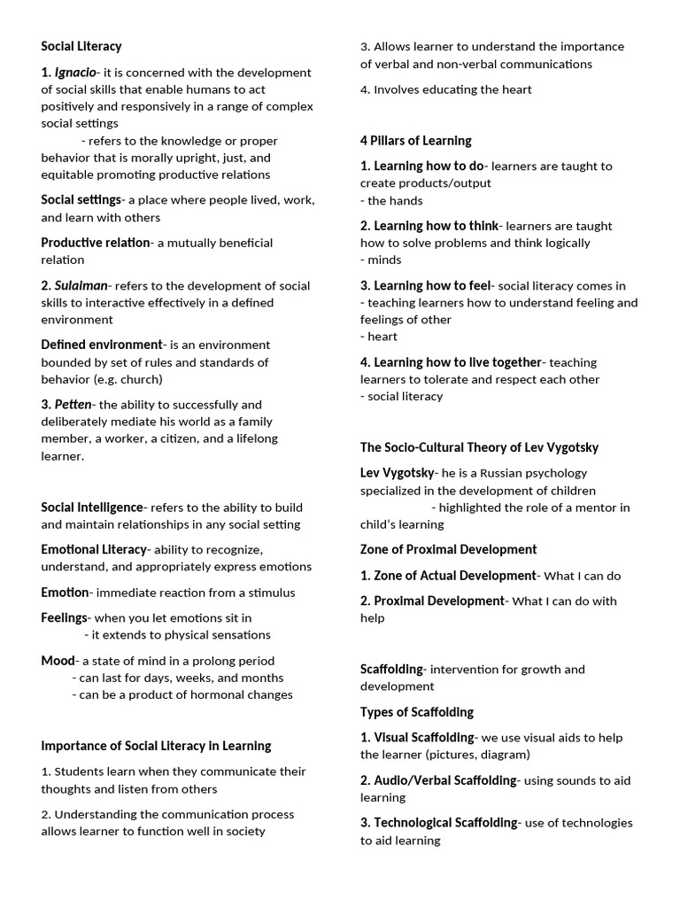 Social Literacy | PDF | Learning | Cognitive Science