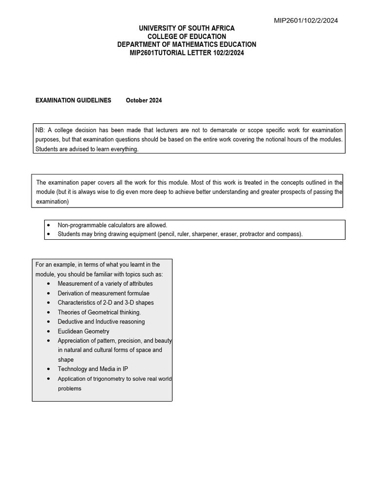 Mip2601 Examination Guidelines | PDF