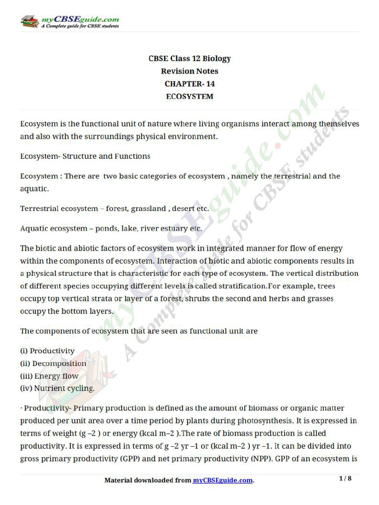 12 Biology Notes Ch14 Ecosystem | PDF