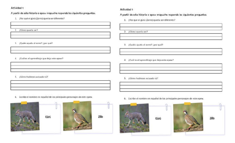 Actividad PEIB Epew El Zorro y La Perdiz | PDF