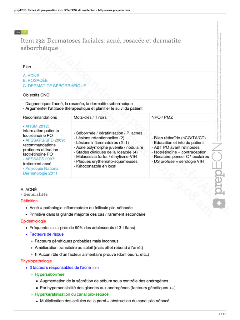 Item 232 Dermatoses Faciales Acne Rosacee Dermatite Seborrheique | PDF ...