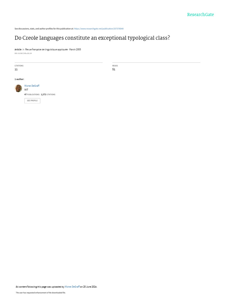 Degraff2005are Creole Languages Exceptionalhtml | PDF | French Language ...