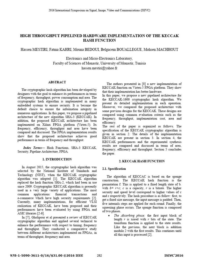 2016 - High Throughput Pipelined Hardware Implementation of The Keccak Hash Function | PDF ...