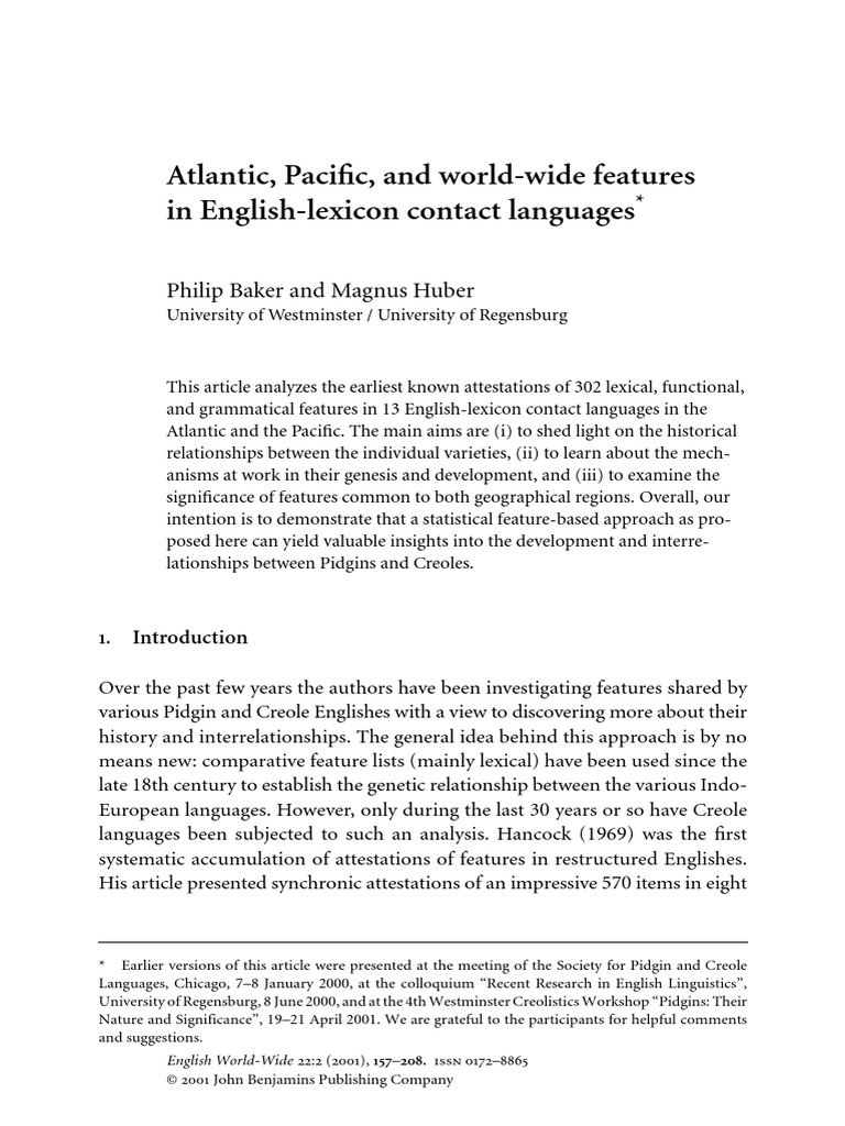 Atlantic, Pacific, and World-Wide Features in English-Lexicon Contact ...
