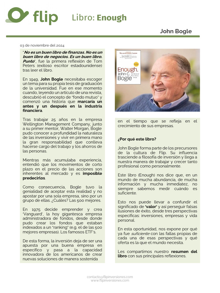 Resumen Enough John Bogle | PDF | Business | Inversiones