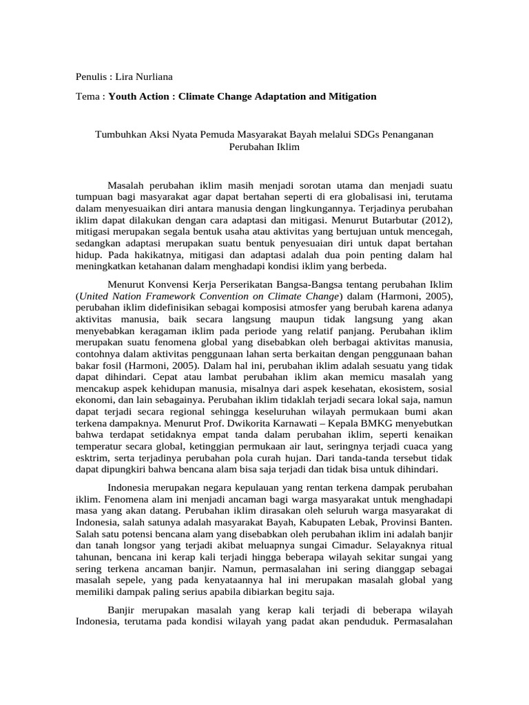 Essay - Lira Nurliana - Tumbuhkan Aksi Nyata Pemuda Masyarakat Bayah Melalui SDGs Penanganan ...