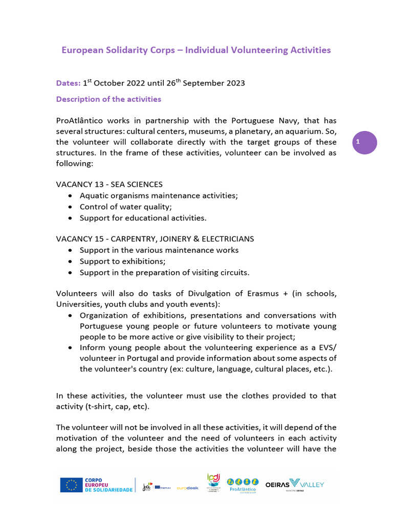 Volunteering at ProAtlântico - Cultural Activities 06.09 | PDF | Bed