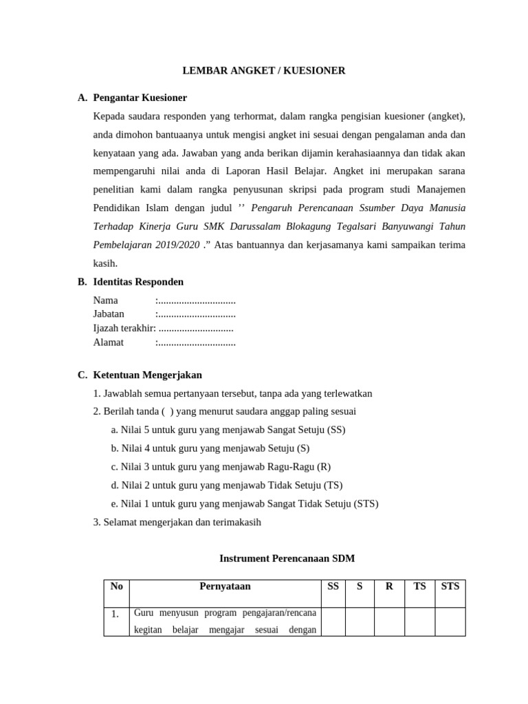 Lembar Angket | PDF