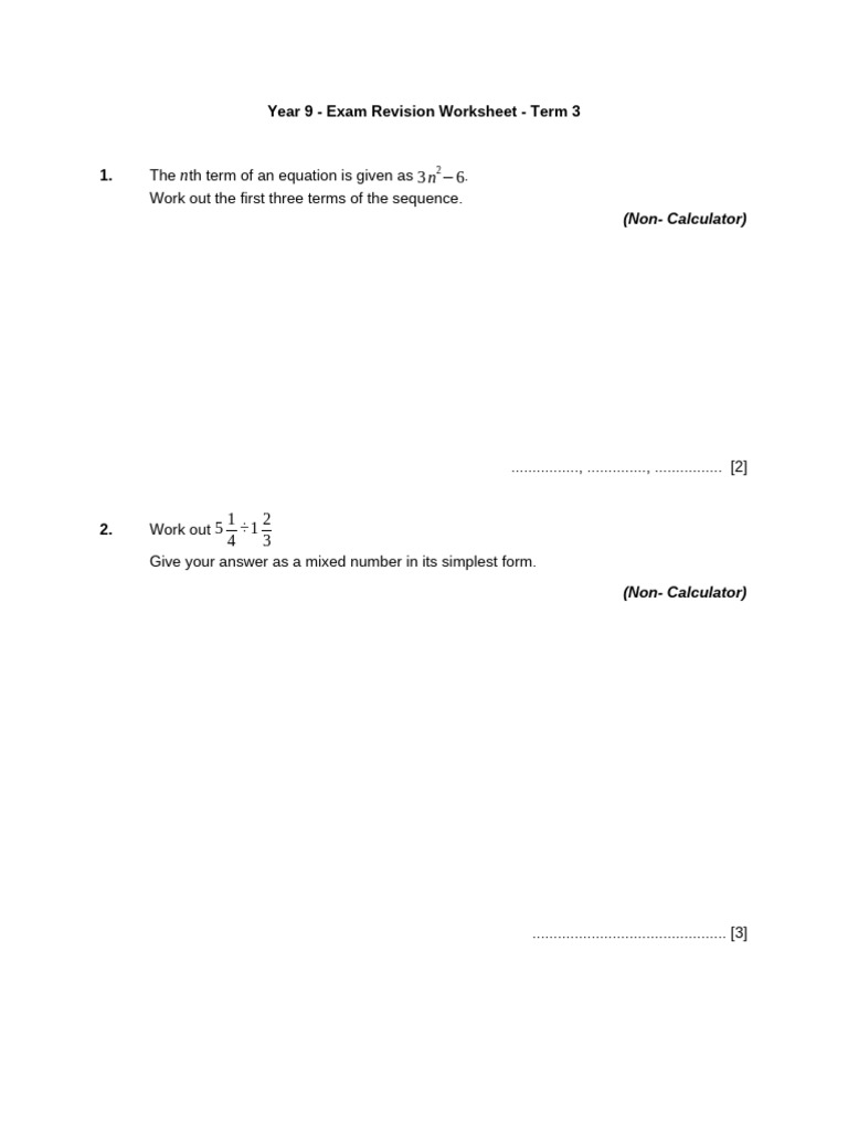 Grade 9 Term 3 Exam Revision Worksheet | PDF | Area | Geometry