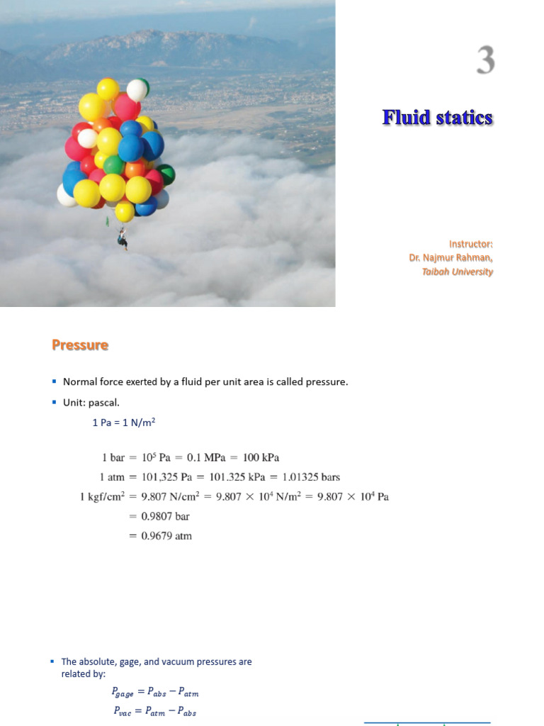 FM 3 Fluid statics | PDF | Buoyancy | Pressure