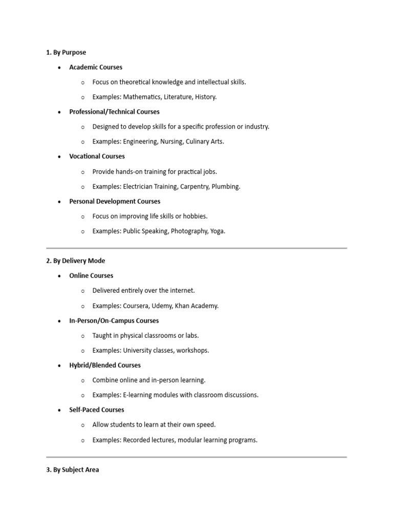 Types Of Courses Pdf Bachelor S Degree Academic Degree