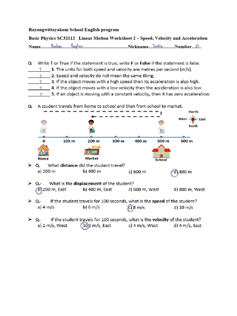 Linear Motion Worksheet 2 | PDF | Speed | Mechanics