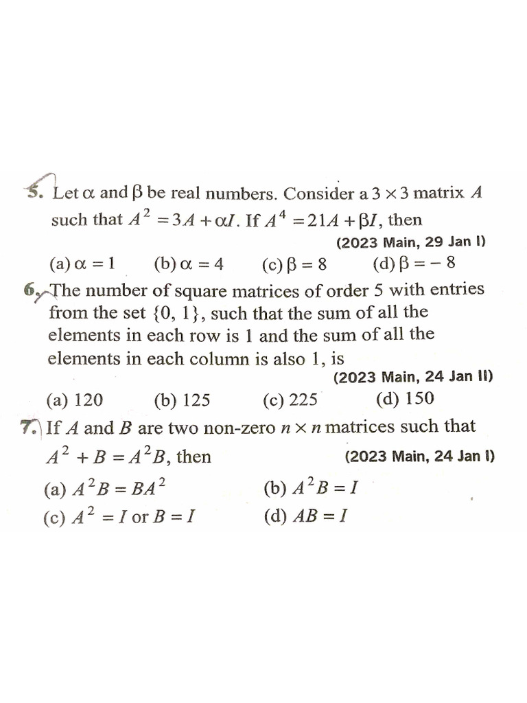Matrix Jee Sums | PDF