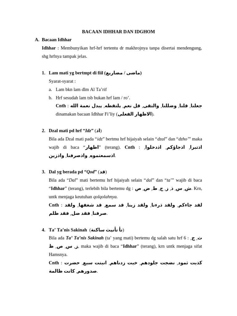Bacaan Idhar Dan Idghom | PDF