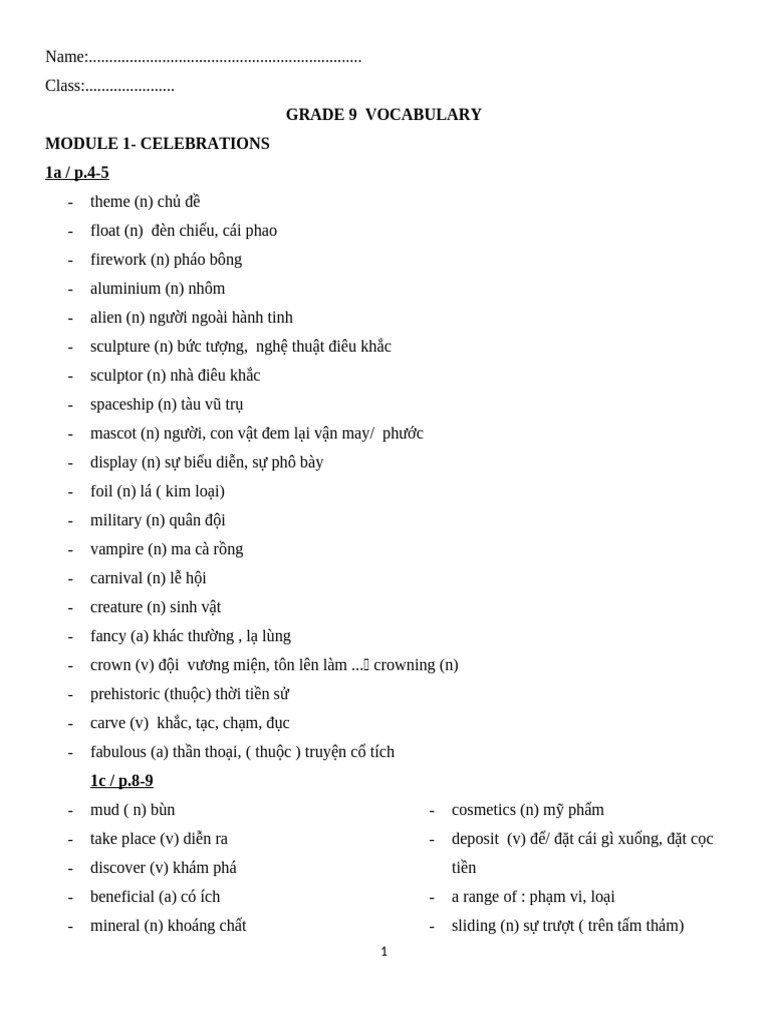 Grade 9 Vocabulary - Word | PDF