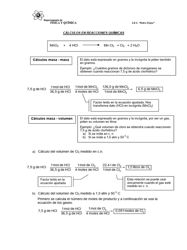 Calculos Estequiometricos | PDF | Ácido clorhídrico | Zinc