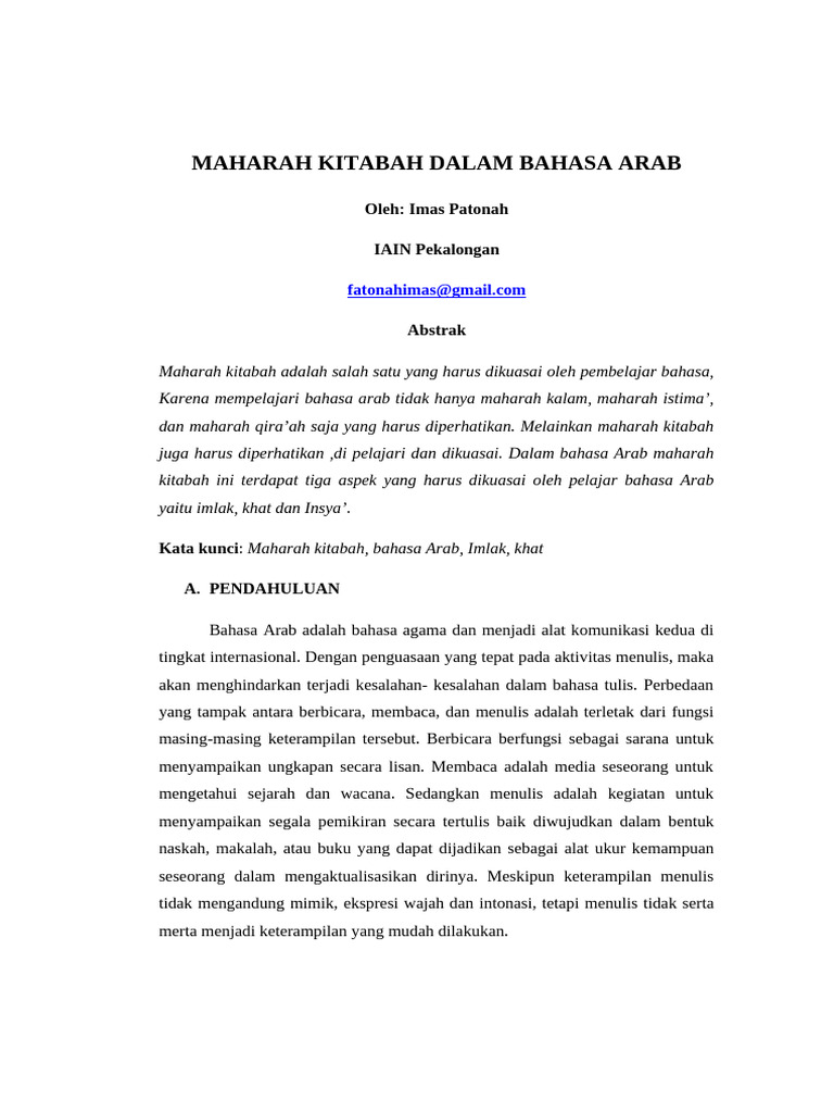 Maharah Kitabah Dalam Bahasa Arab Pdf
