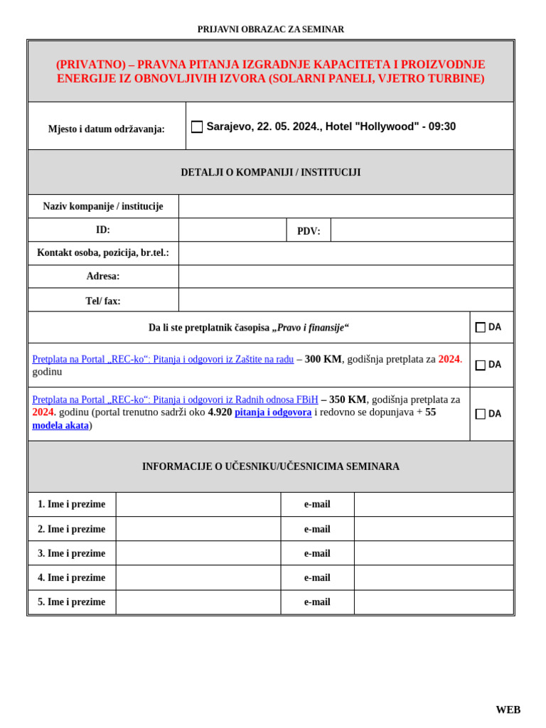 Prijavni Obrazac ZK Maj 2024 WEB | PDF