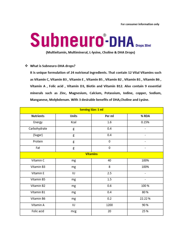 Subneuro-DHA-dorps | PDF | Immune System | Metabolism