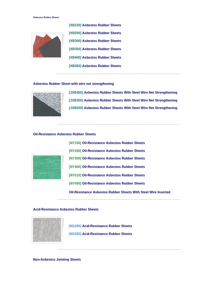 Asbestos Rubber Sheets Overview | PDF | Asbestos | Wire