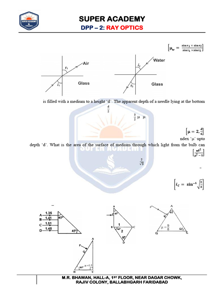 Ray Optics_DPP 2 | PDF | Refraction | Refractive Index
