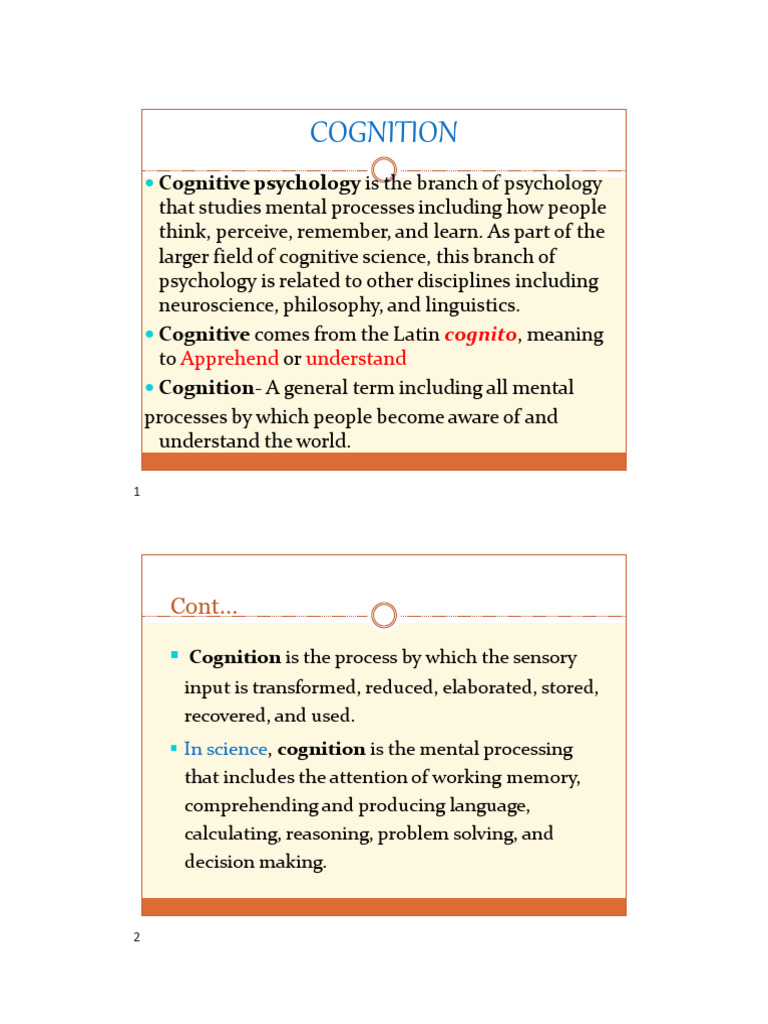 Lecture 2 Cognitive Processes and Information Processing | PDF | Perception | Attention