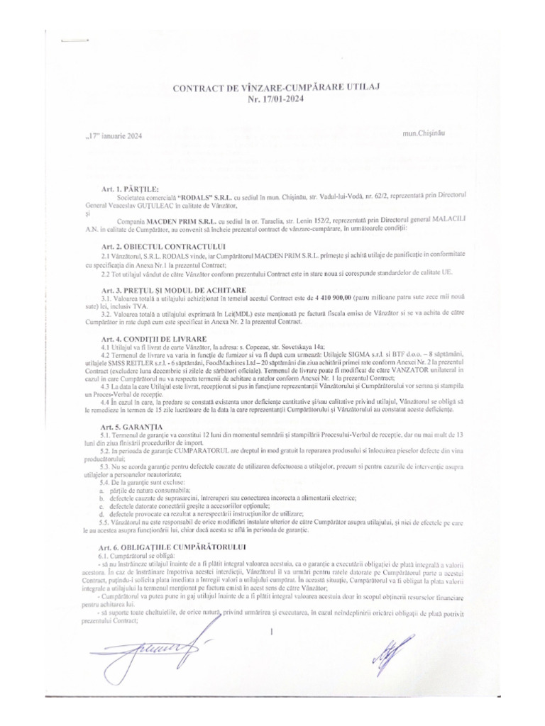 Contract de Vînzare-Cumpărare Utilaj | PDF