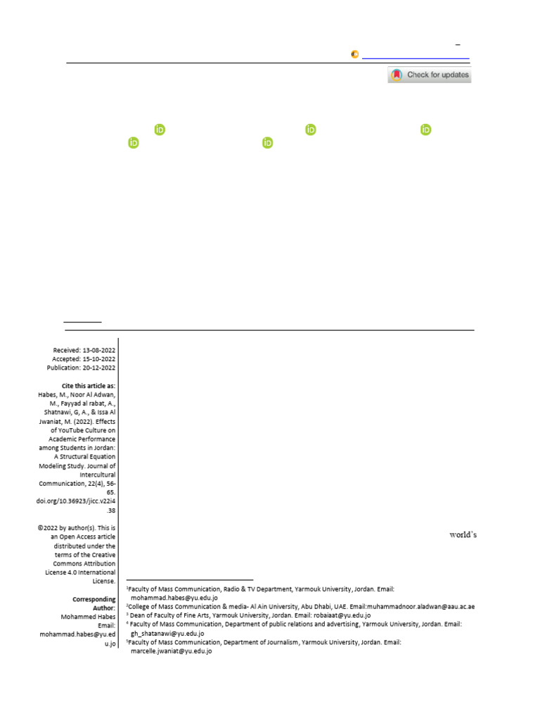 Effects of Youtube Culture On Academic Performance Among Students in ...