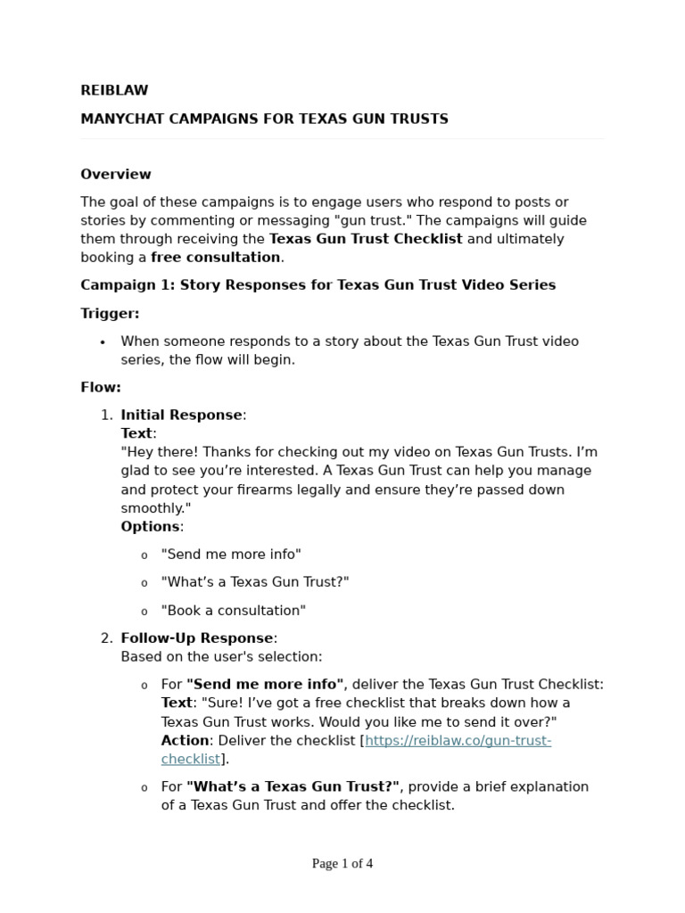 Manychat Campaigns For Texas Gun Trusts-1 | PDF | Politics