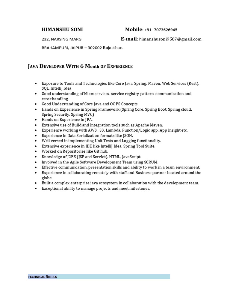 Himanshu Soni - Resume-2 | PDF | Spring Framework | Java (Programming Language)