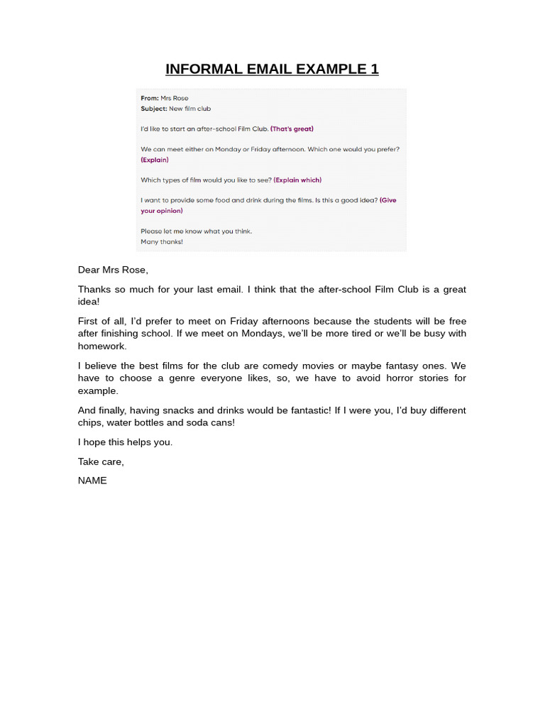 Informal Email Examples Pdf