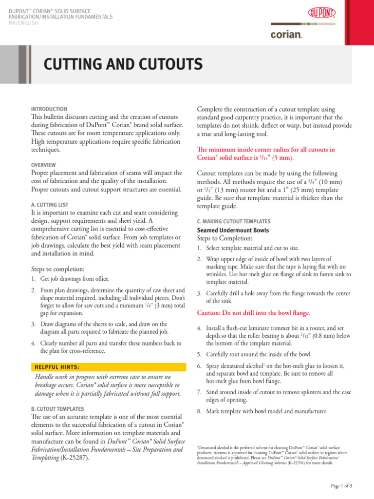 K-25289 Cutting and Cutouts | PDF | Du Pont | Countertop