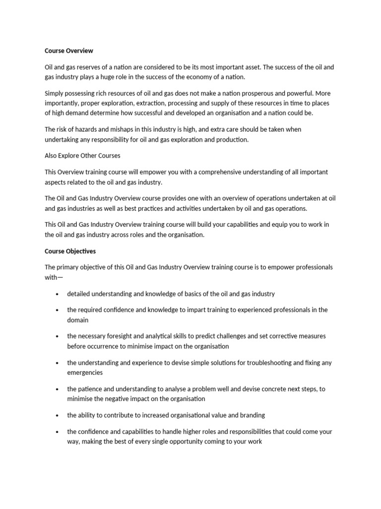 Course Overview-OILS AND GAS INDUSTRY-MODULE 1 | PDF | Natural Gas ...
