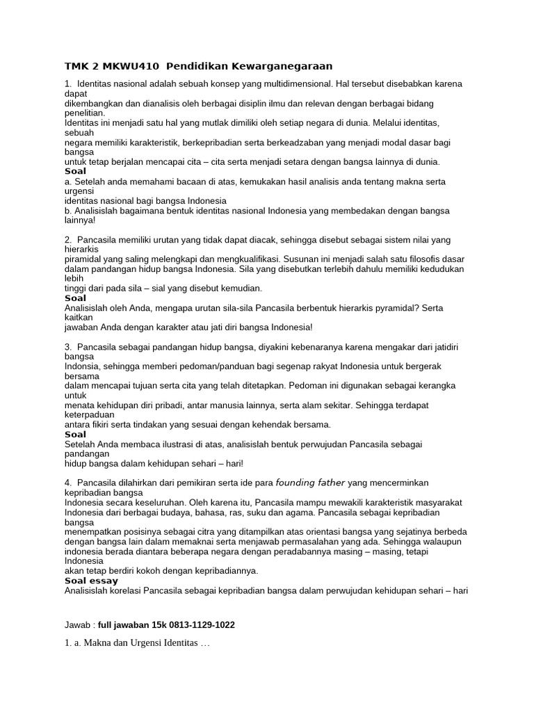 TMK 2 MKWU4109 Pendidikan Kewarganegaraan | PDF