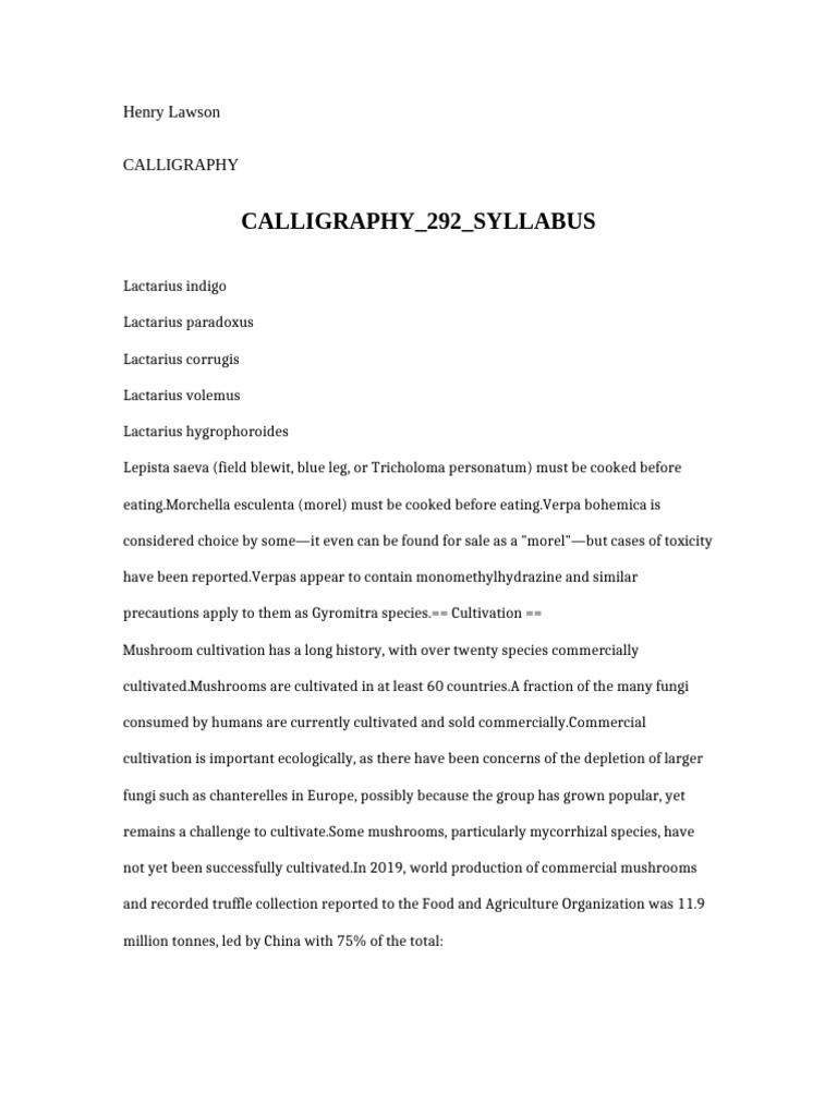 Calligraphy 292 Syllabus | PDF | Edible Mushroom | Fungus