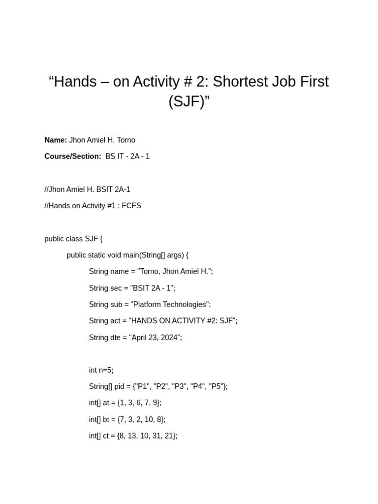 SJF Hands-On for BSIT Students | PDF