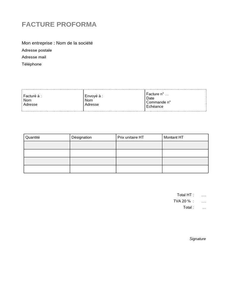 Modèle de Facture Proforma Vierge | PDF