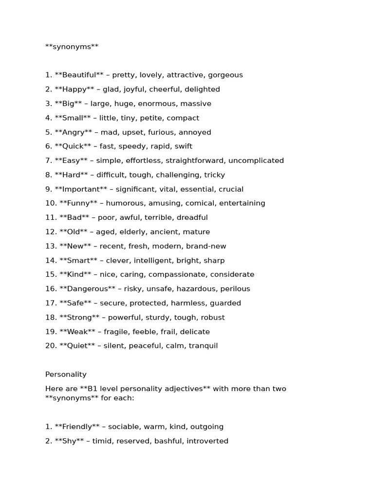 Synonyms b1 | PDF | Cooking, Food & Wine | Home & Garden