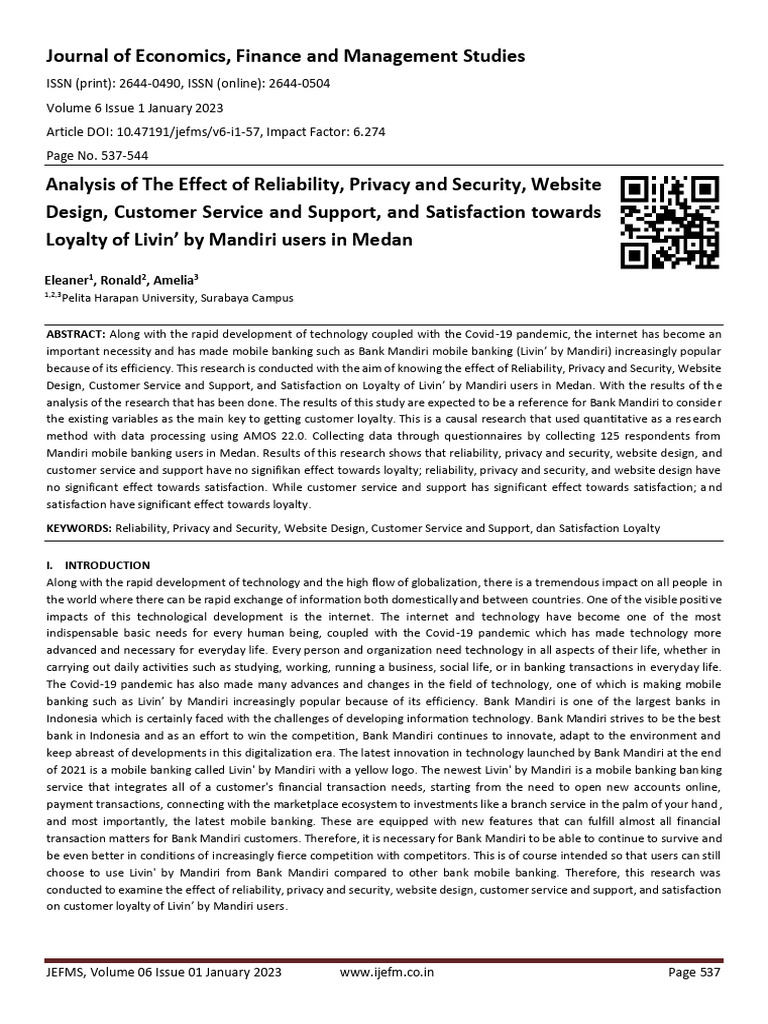 Analysis of The Effect of Reliability Privacy and | PDF | Banks ...