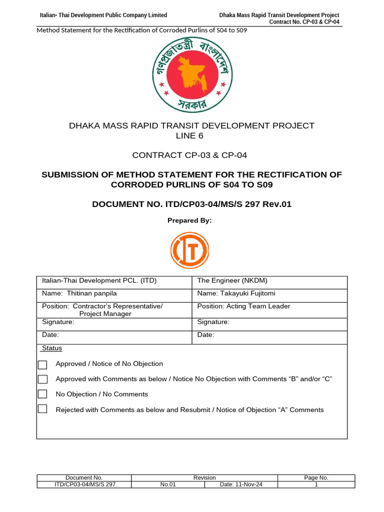 Method Statement For The Rectification of Corroded Purlins of Station 04 To Station 09 | PDF ...