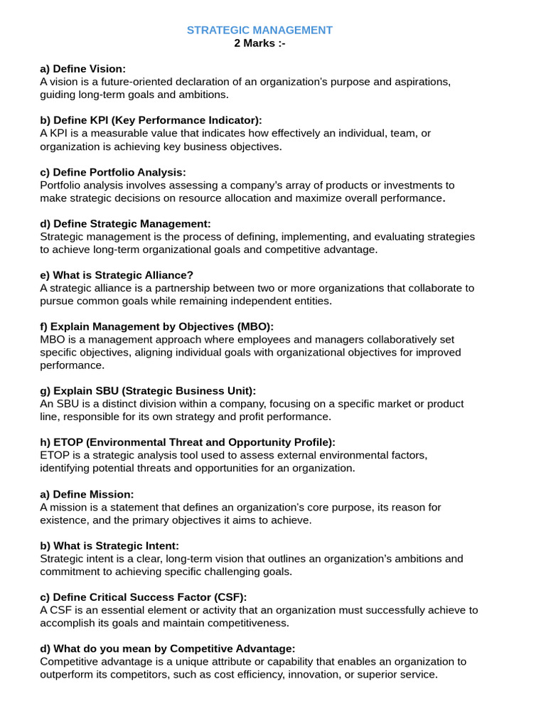 Key Concepts in Strategic Management | PDF | Strategic Management ...