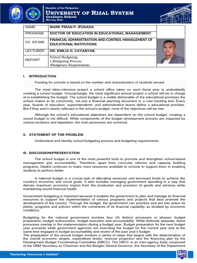 ED 608 - School Budget Sir Mark Prian Iposada | PDF | Budget ...